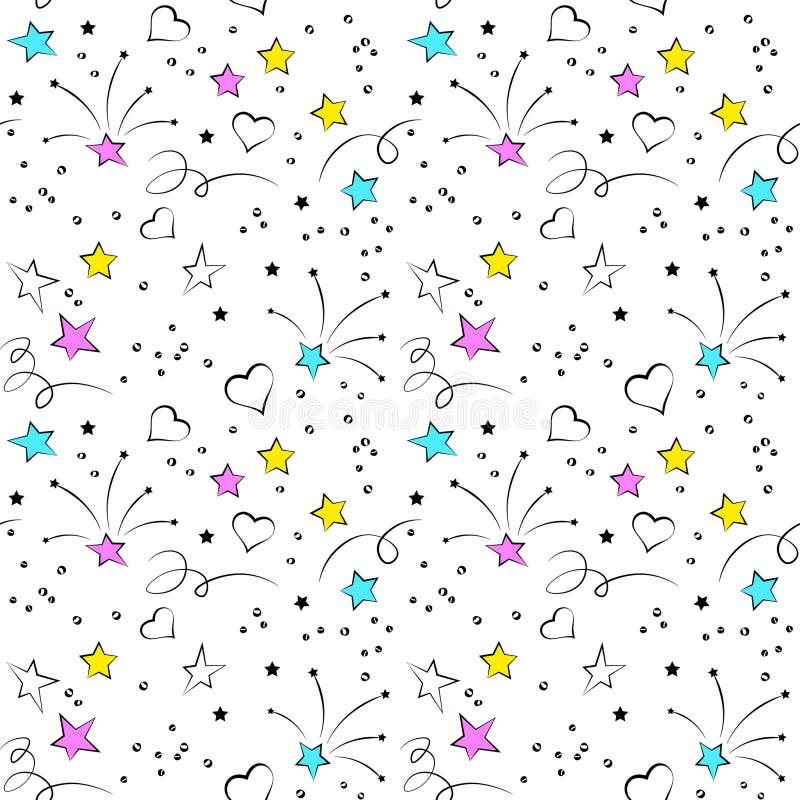 Party Celebration, Seamless Vector Pattern with Stars and Fireworks ...