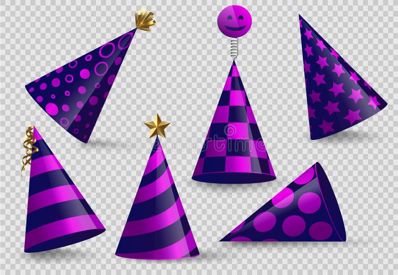 Party Cone Hat Set Isolated on Transparent Background. Birthday Festive ...