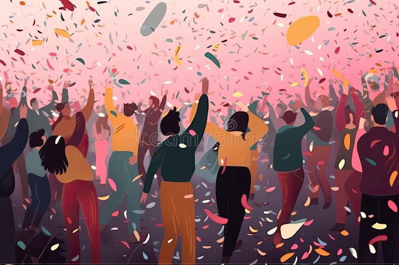 Party with Confetti, Silhouettes of Dancing People. Illustration Stock ...