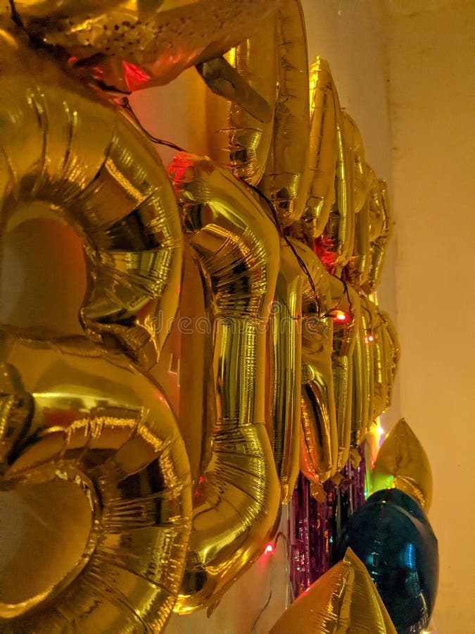 Party Decorations with Lights and Colourful Balloons Stock Image ...