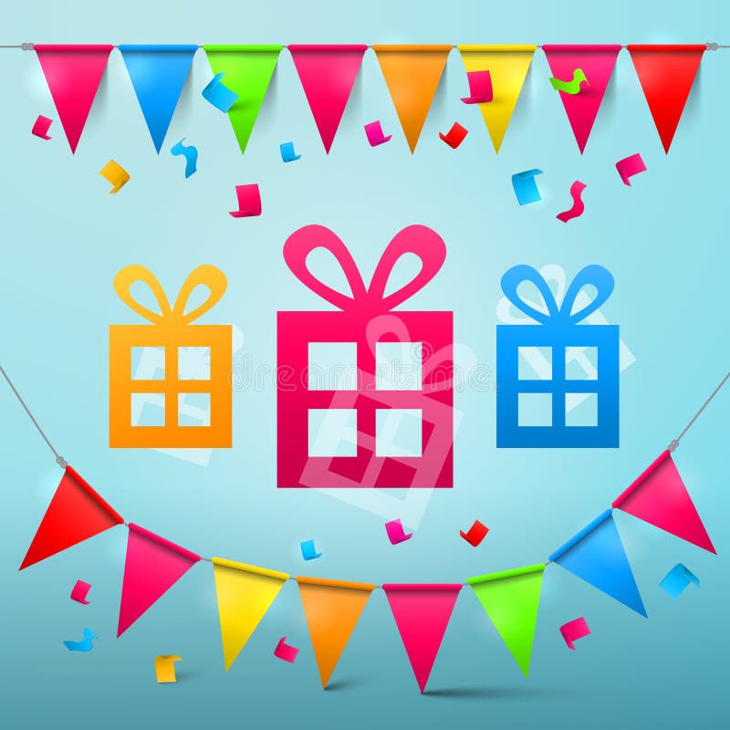 Party Design with Flags and Colorful Gift Boxes Stock Vector ...
