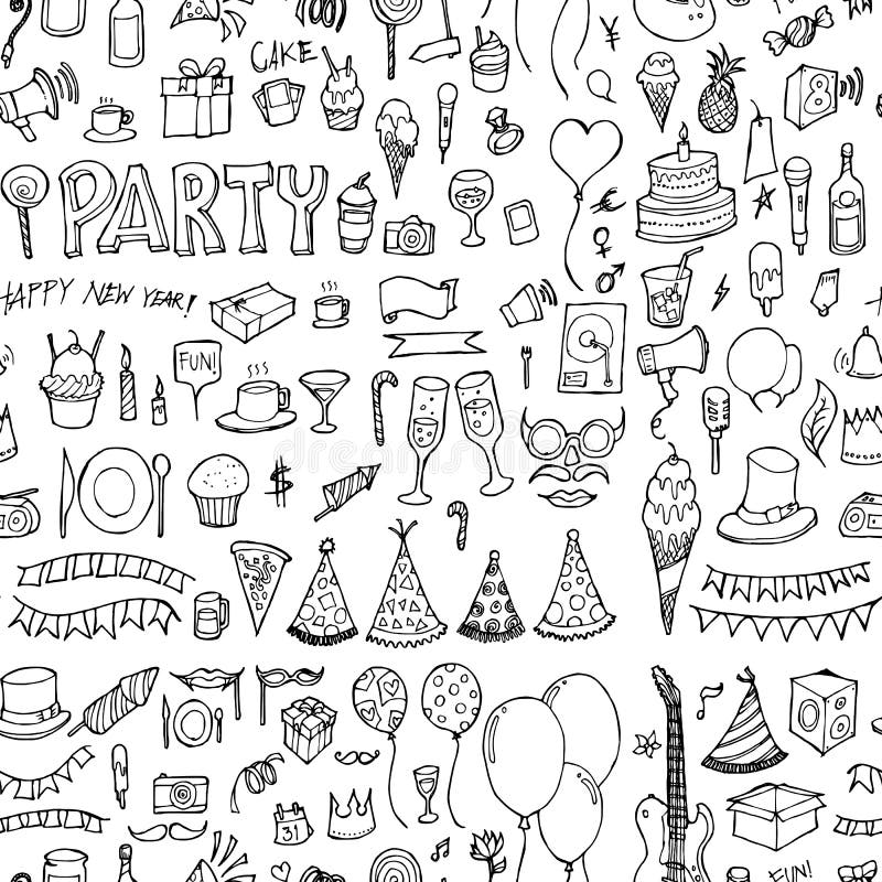 Party Doodle Background Seamless Pattern. Drawing Vector Illustration ...