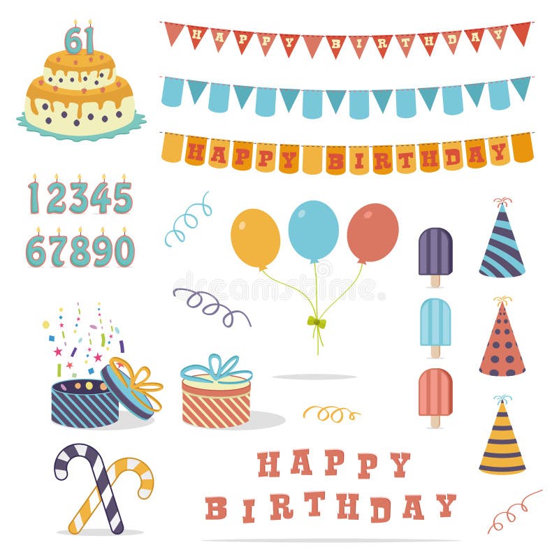 Birthday Party Design Elements Stock Vector - Illustration of child ...