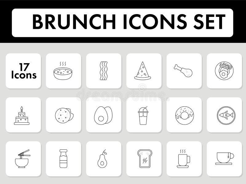 Party or Event Brunch 17 Stroke Icon Set on Square Stock Illustration ...