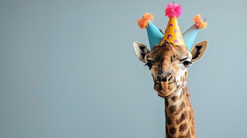 Party Giraffe with a Vibrant Hat, Simple Birthday Theme Stock ...