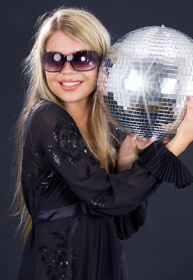 Party girl with disco ball stock photo. Image of happiness - 42069036