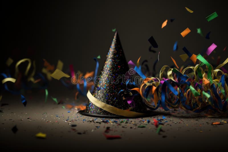 Party Hat, Confetti and Streamers, Generative AI Stock Illustration ...