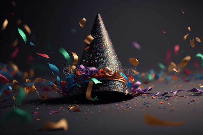 Party Hat, Confetti and Streamers, Generative AI Stock Illustration ...