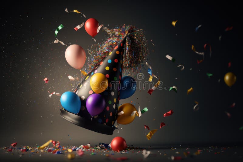 Party Hat, Confetti and Streamers, Generative AI Stock Illustration ...