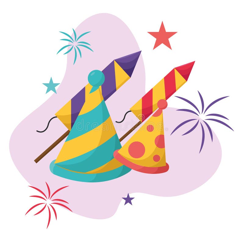 Party Hats and Fireworks. Vector Stock Vector - Illustration of ...