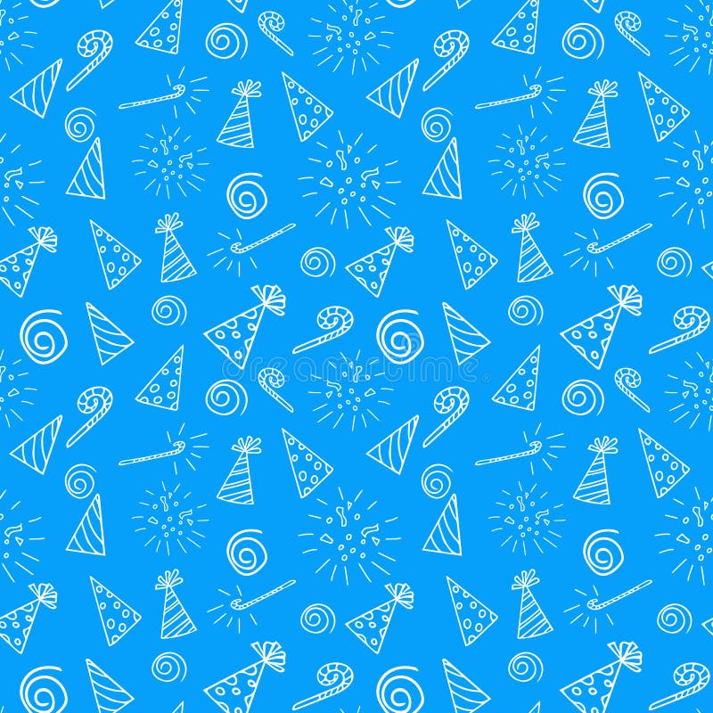 Festive Caps, Fireworks, Whistles Hand Drawn in Doodle Style Seamless ... Festive Caps, Fireworks, Whistles Hand Drawn in Doodle Style Seamless ...