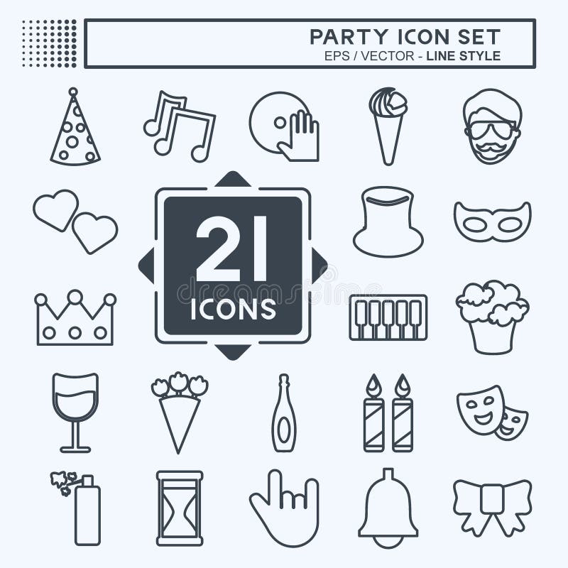 Party Icon Set in Trendy Line Style Isolated on Soft Blue Background ...