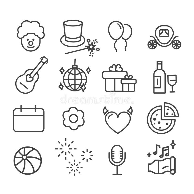 Party Icon Set Isolated. Modern Outline on White Background Stock ...