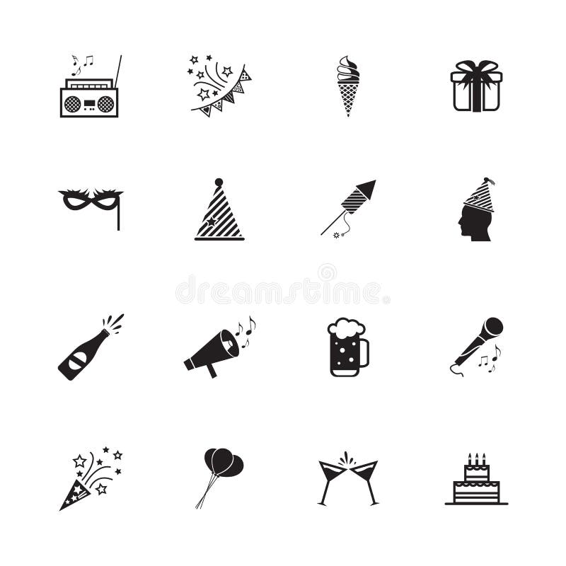 Party Icons and Celebration Icons Stock Vector - Illustration of party ...