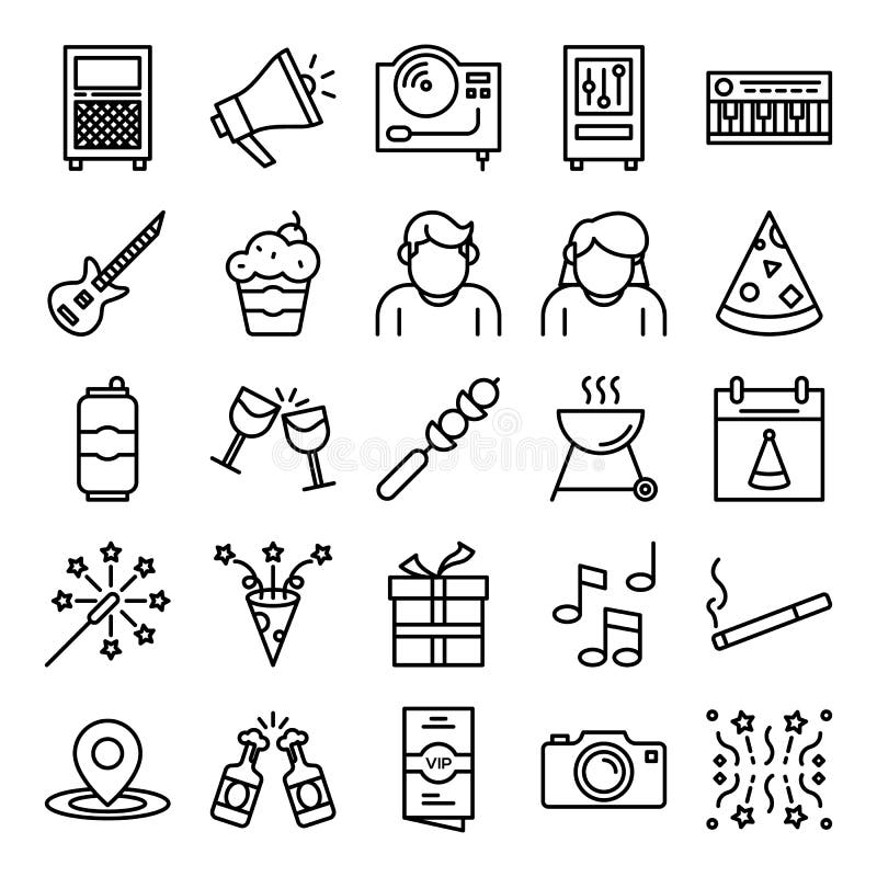 Party icons pack stock illustration. Illustration of drink - 146988572