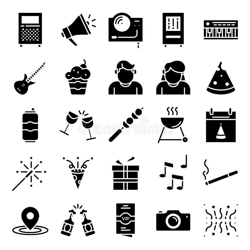 Party icons pack stock illustration. Illustration of drink - 146988572