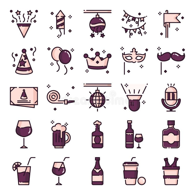 Party icons pack stock illustration. Illustration of food - 146988569