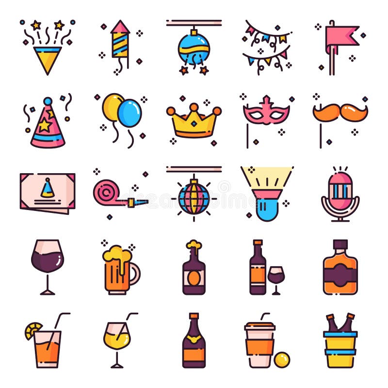 Party icons pack stock illustration. Illustration of drink - 146988572