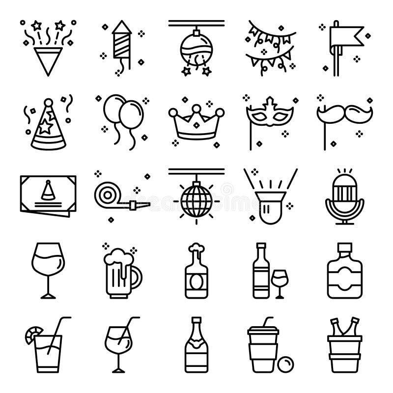 Party icons pack stock illustration. Illustration of drink - 146988572