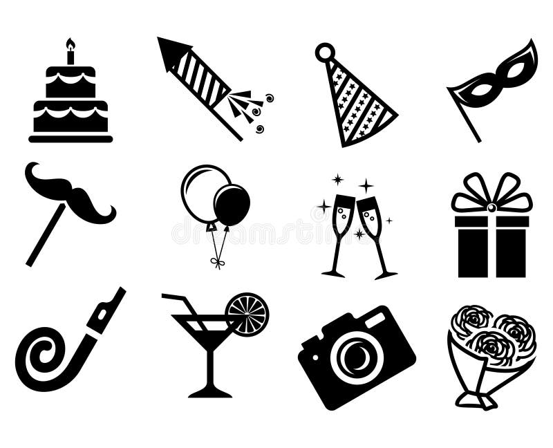 Party Icons Set, Contrast Flat Stock Vector - Illustration of cake ...
