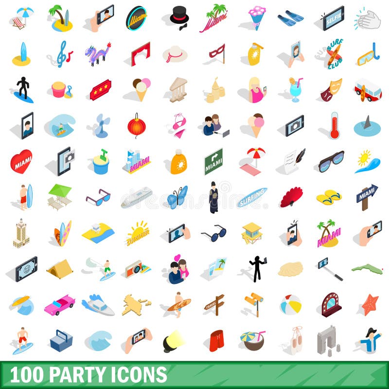 100 Party Icons Set, Isometric 3d Style Stock Vector - Illustration of ...
