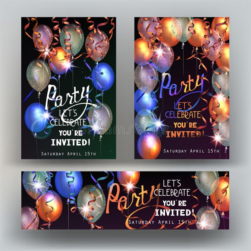 Party Invitation Cards with Party Deco Elements. Stock Vector ...