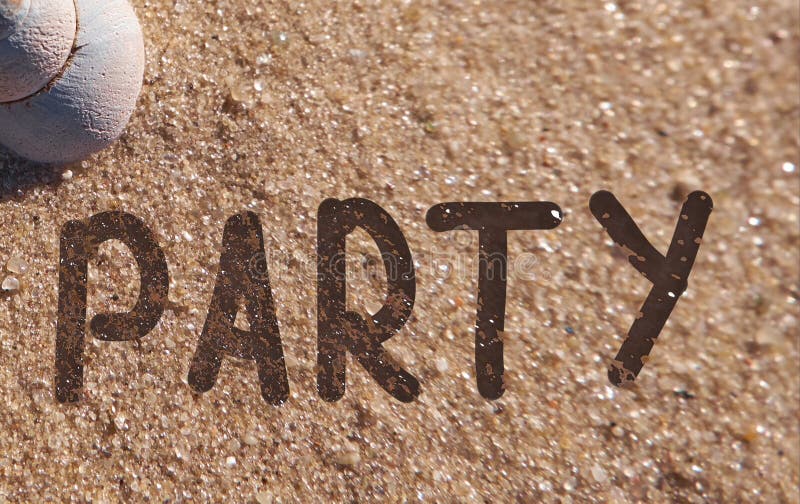 Party Invitation Drawn on a Sand Stock Photo - Image of hand, paradise ...