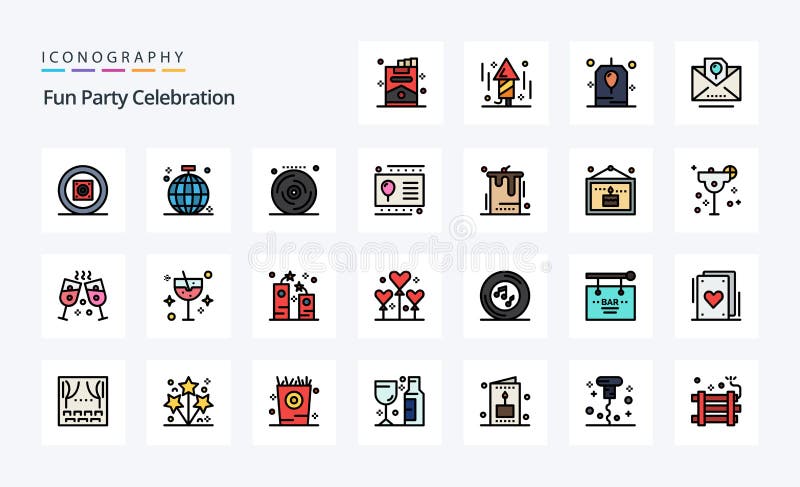 25 Party Line Filled Style Icon Pack Stock Vector - Illustration of ...