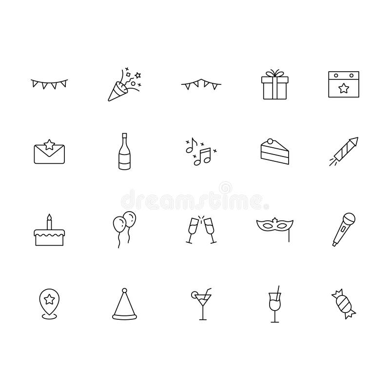 Party Line Icon Set. Editable Vector Stroke Stock Vector - Illustration ...
