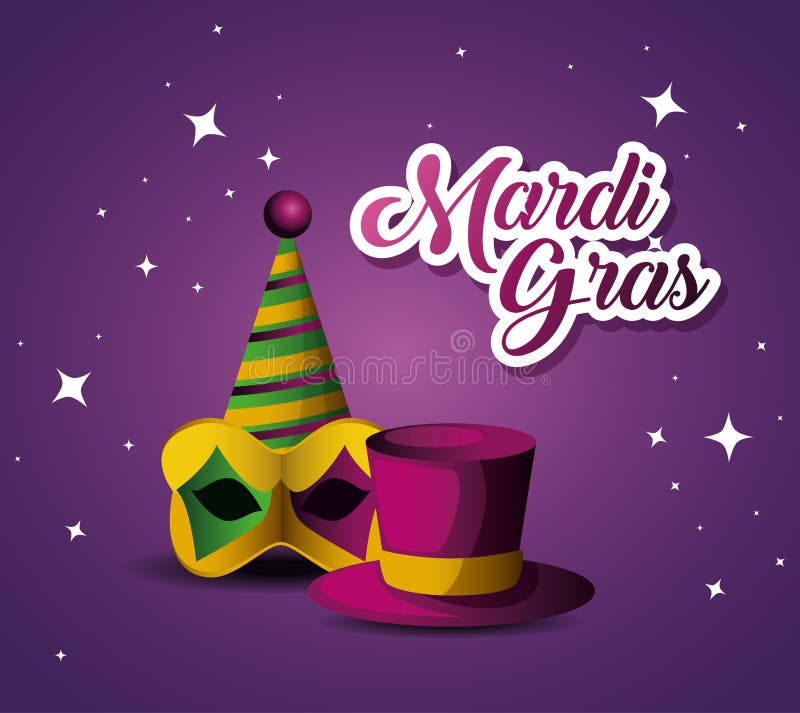 Party Mask with Hat To Mardi Gras Stock Vector - Illustration of ...