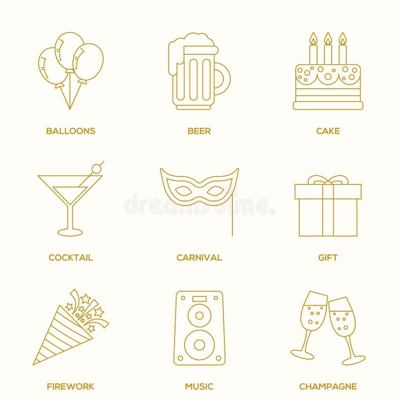 Party outline icons stock vector. Illustration of wine - 70828901