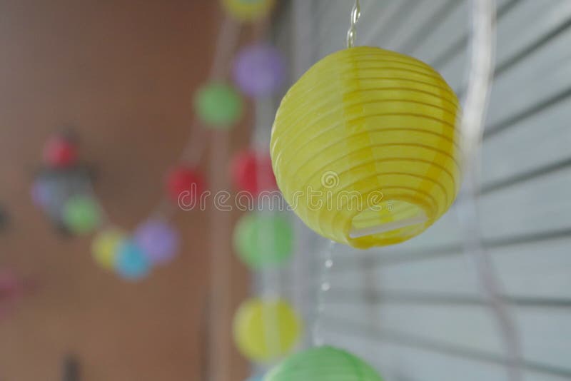 Party Paper Balls Decoration Hanging on a Wire Stock Image - Image of ...