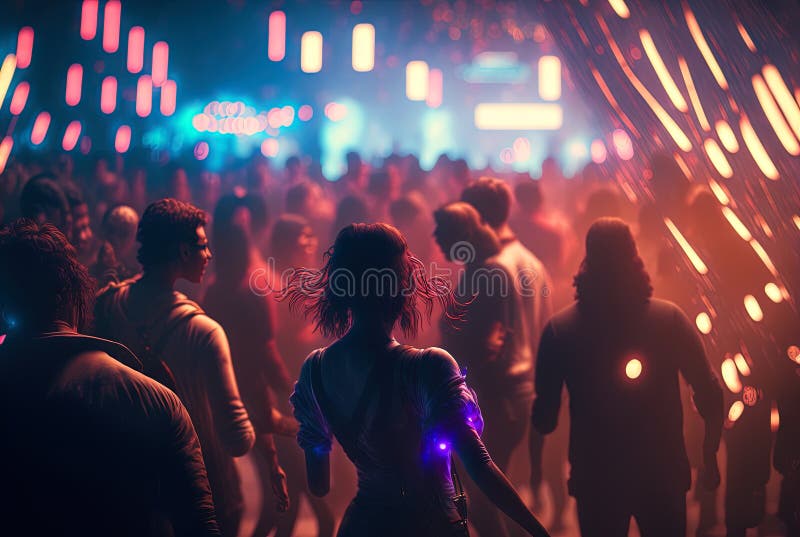 Party People on the Show. Night Club with Lights and Dancing People ...