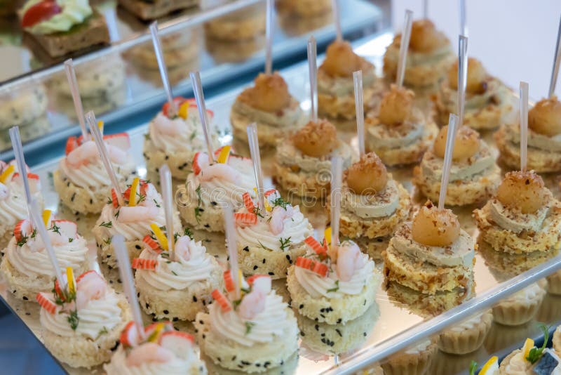 Party Platter of Bite Size Appetisers. Appetizer Canape Stock Photo ...
