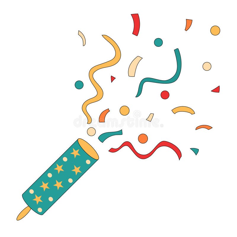 Party Popper with Flying Confetti Stock Vector - Illustration of ribbon ...