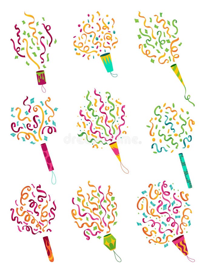 Party Popper Icons in Different Colors. Holiday Popper Cone with ...