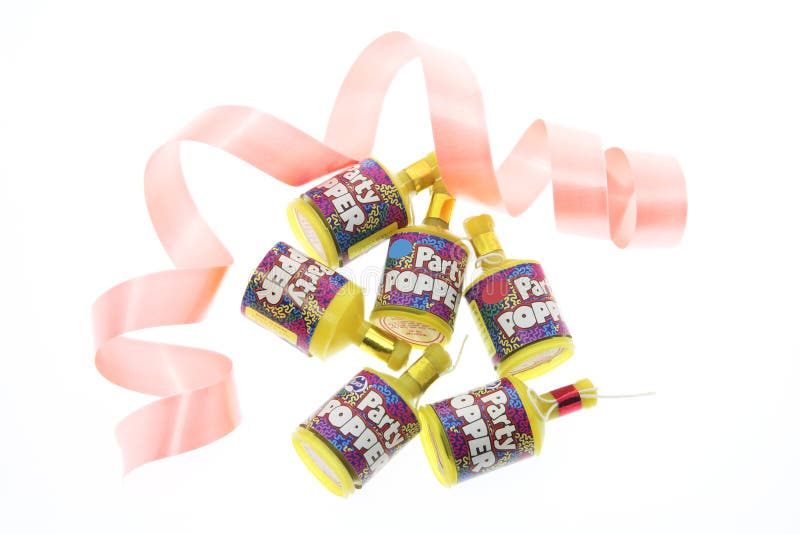 Party Poppers and Curling Ribbon Stock Image - Image of background ...