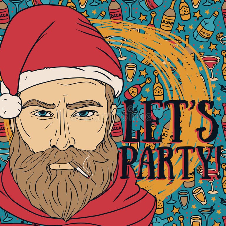 Party Poster with Bad Santa and Alcohol Pattern Stock Vector ...