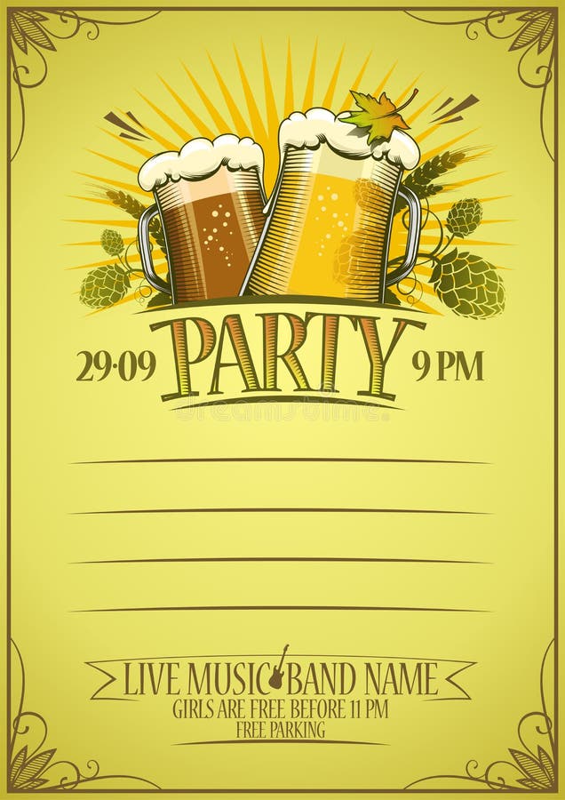 Party Poster Menu, Invitation of Flyer Design Template with Glasses of ...