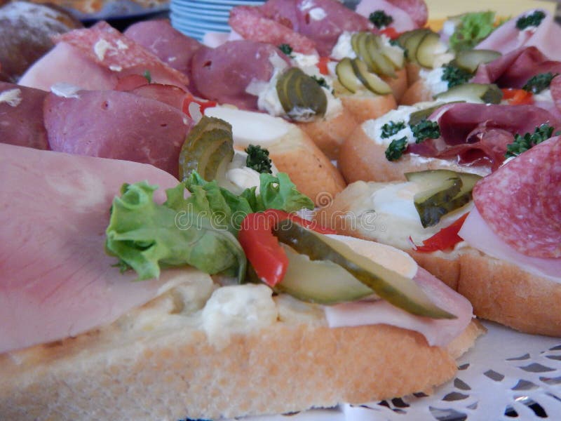 Party Refreshment with Bread, Cheese and Ham Stock Photo - Image of ...