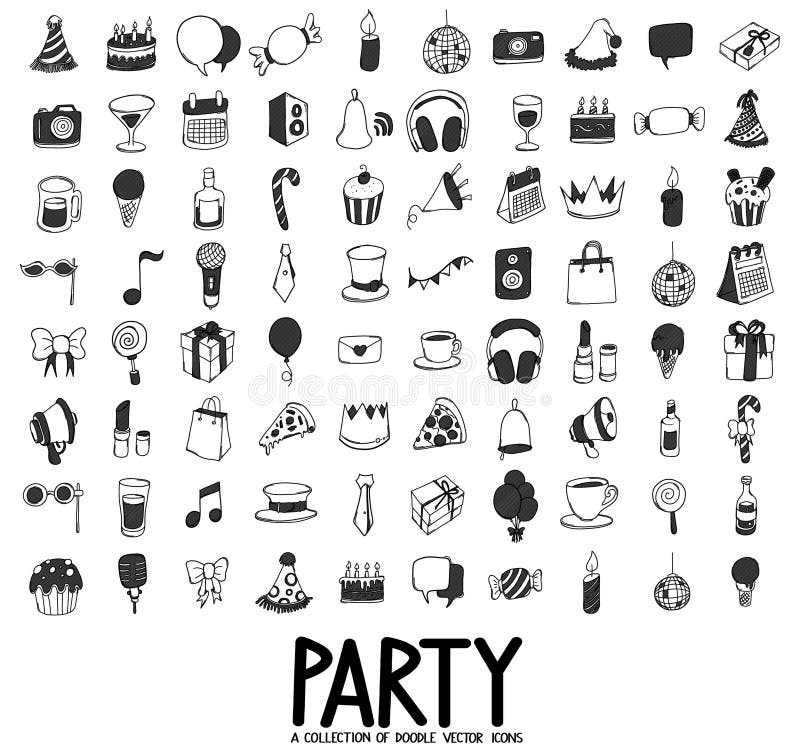 Party Related Doodle Vector Icon Set. Drawing Sketch Illustration Hand ...