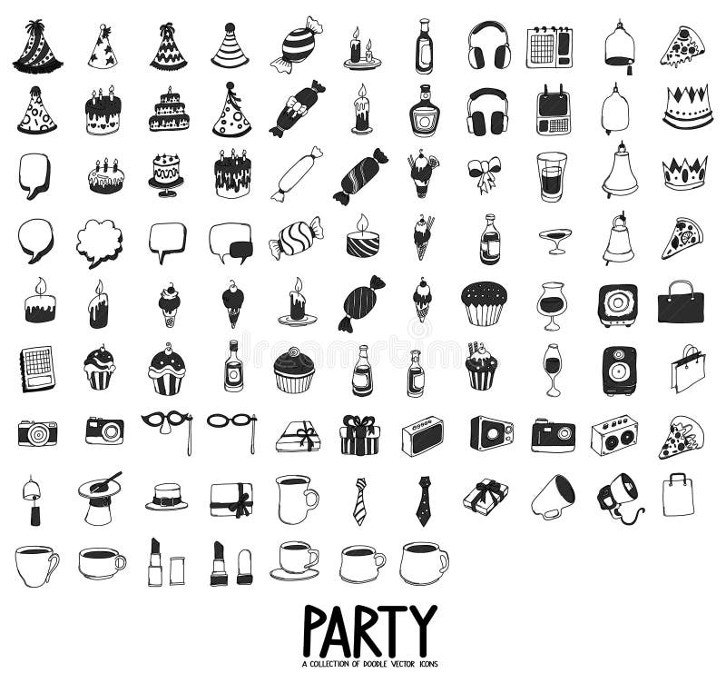 Party Related Doodle Vector Icon Set. Drawing Sketch Illustration Hand ...