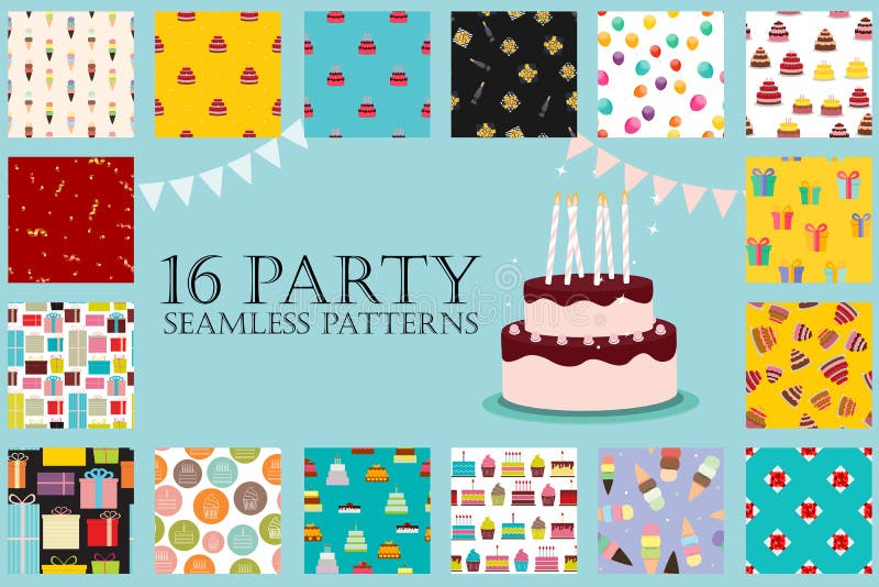 16 Party Seamless Pattern Collection Set Vector Illustration EPS10 ...
