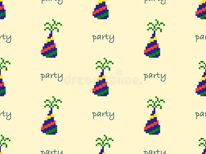 Party Seamless Pattern on Yellow Background. Pixel Style Stock ...