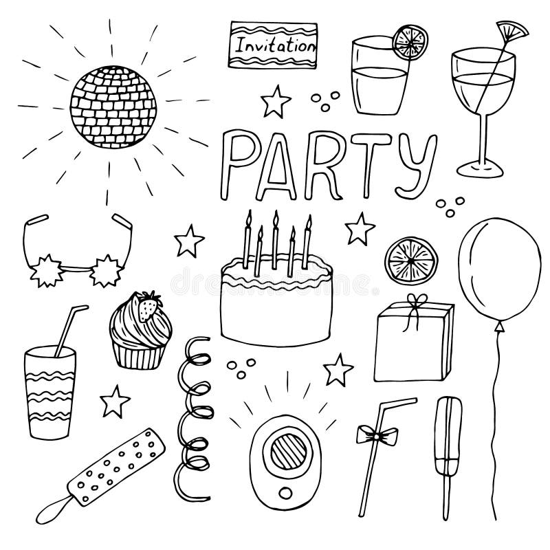 Party Set Vector Illustration, Hand Drawing Doodles Stock Vector ...