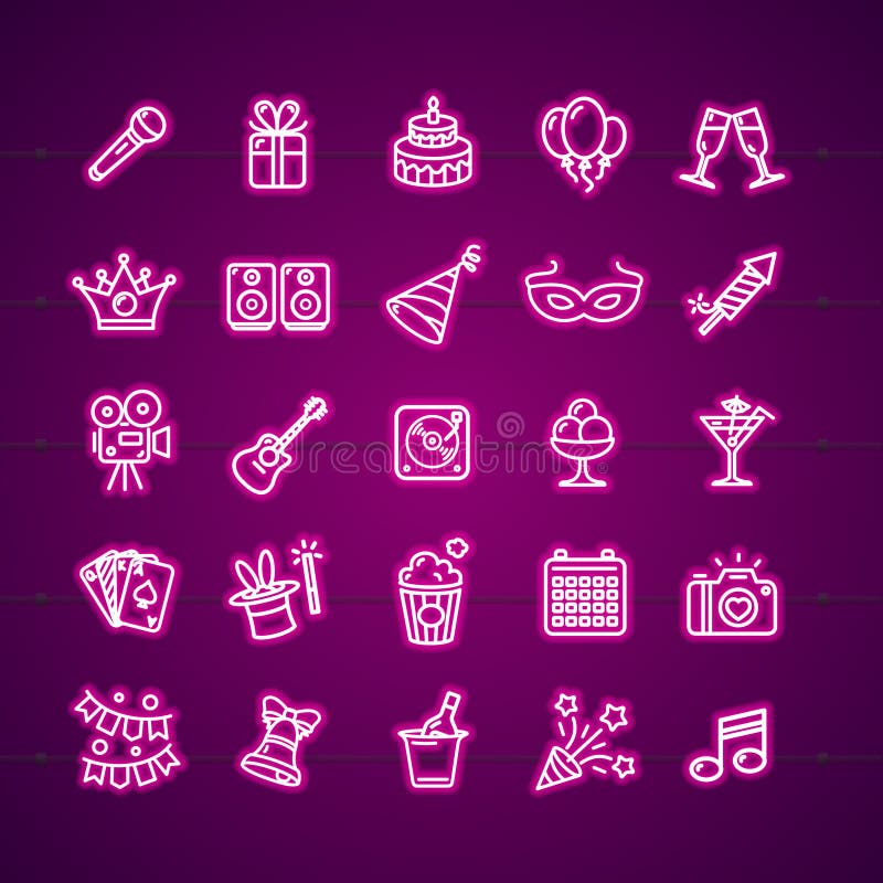 Party Signs Neon Thin Line Icon Set. Vector Stock Vector - Illustration ...