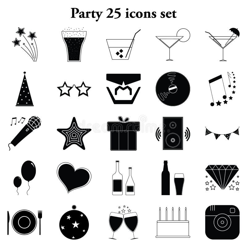 Party 25 simple icons set stock illustration. Illustration of champagne ...