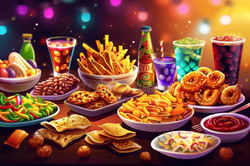 Party Snack Table, a Delicious Spread of Appetizers Stock Illustration ...