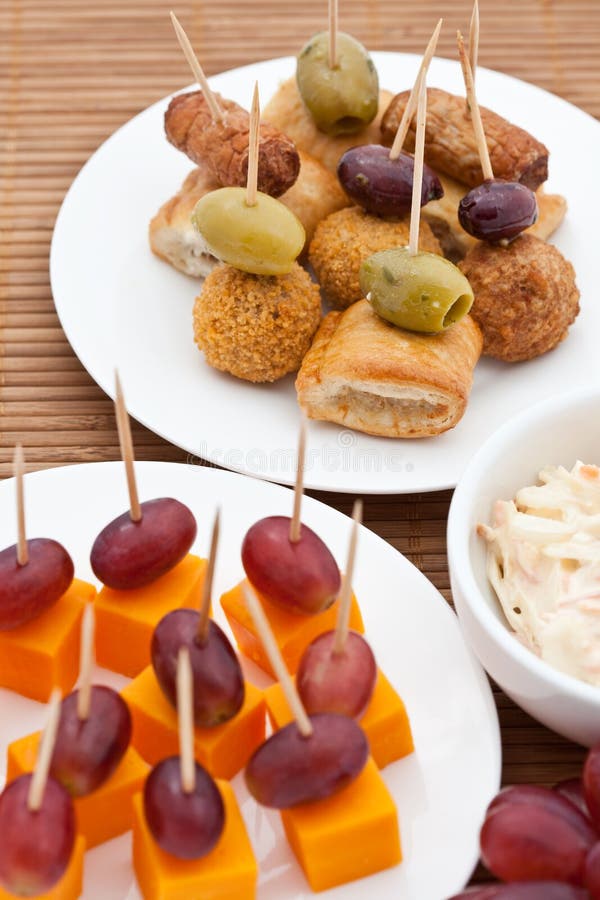 Party Snacks. Mini Sausage Rolls and Cheese Stock Image - Image of ...