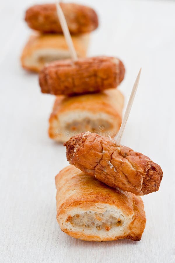 Party Snacks. Sausage Rolls with Cocktail Sausages Stock Image - Image ...